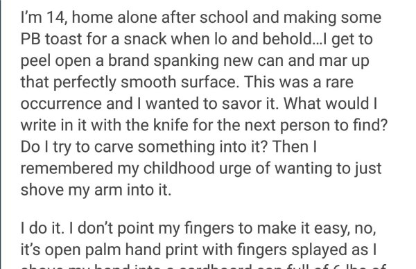 A girl, a 6 lb. can of peanut butter, and a most embarrassing story