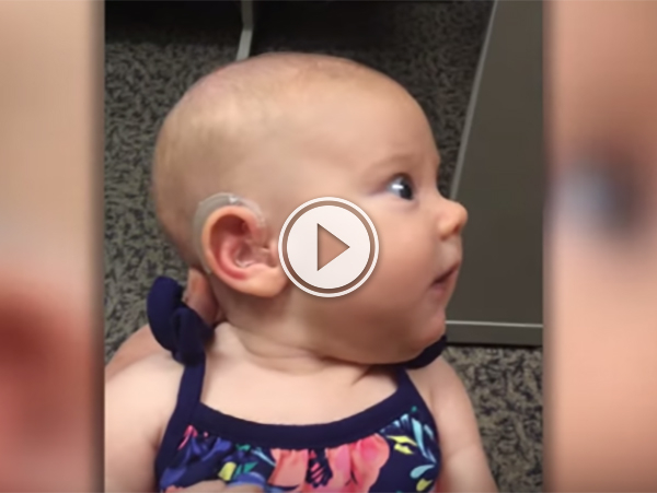 An adorable baby hears her mother's voice for the very first time