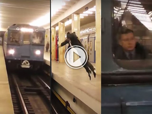 Crazy Russian guy flips in front of subway train (Video)