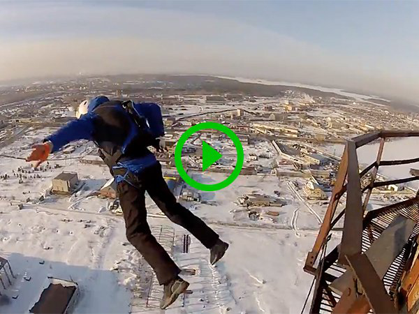 Base jumping from an industrial tower is as insane as it sounds