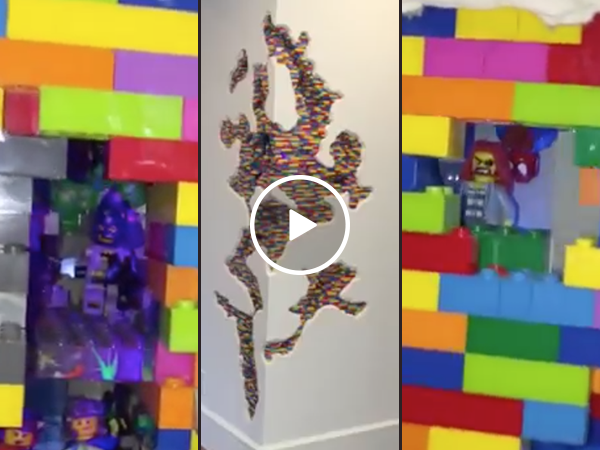 Guy creates awesome wall using Legos