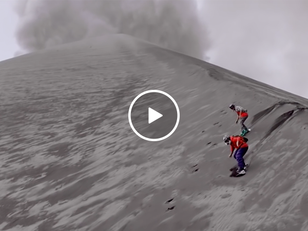 Snowboarding down an erupting volcano