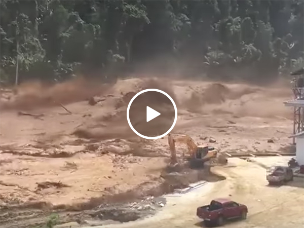 Spectacular footage of a dam breaking in Southeast Asia