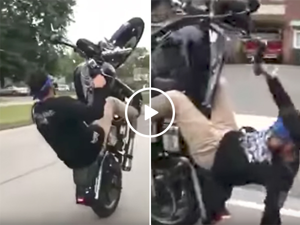 Crazy motorcycle wheelie | Daredevil rides bike on street