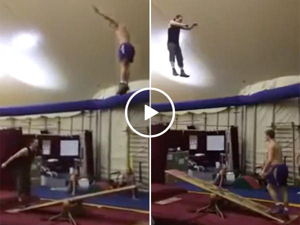 Two guys doing aerial flips