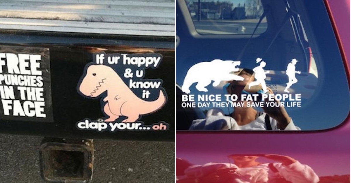 Bumper stickers make it hard to focus on the road (32 Photos)