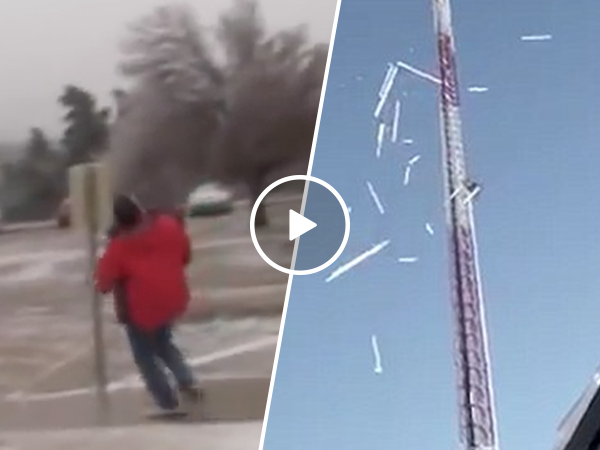 Dangerous chunks of ice fall from 1600 foot TV tower (Video)