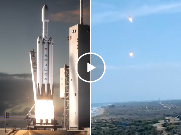 Guy gets amateur footage of the Falcon Heavy Boosters landing