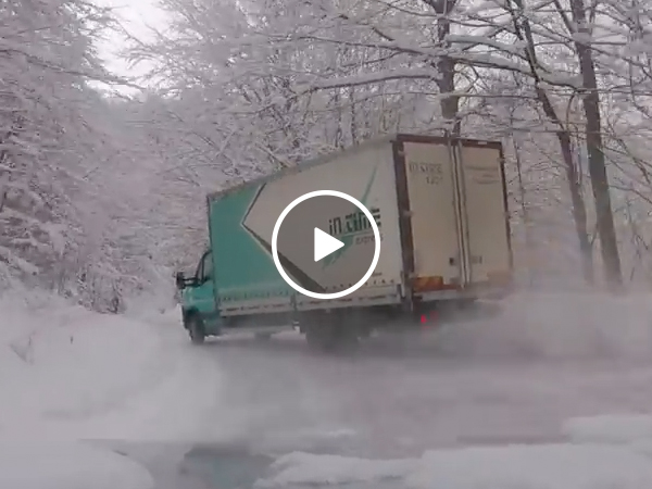Bosnian delivery truck drivers have mastered driving in winter