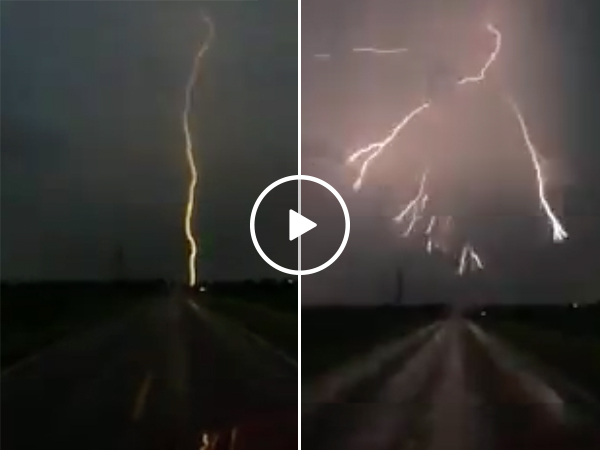 Crazy Lightning Strike Lights Up The Sky in Midwest America