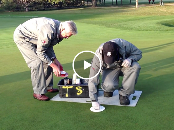 Groundskeepers Changing Hole Locations on Green of Golf Course