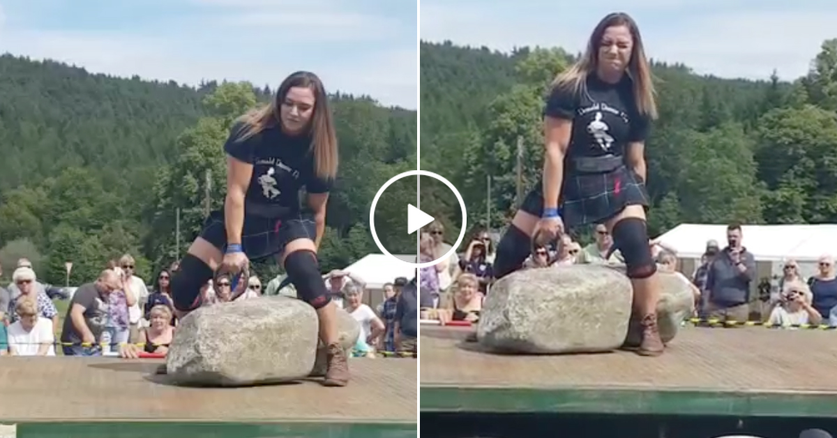 Girl tries to become the 2nd woman ever to lift the 733lb Dinnie Stones