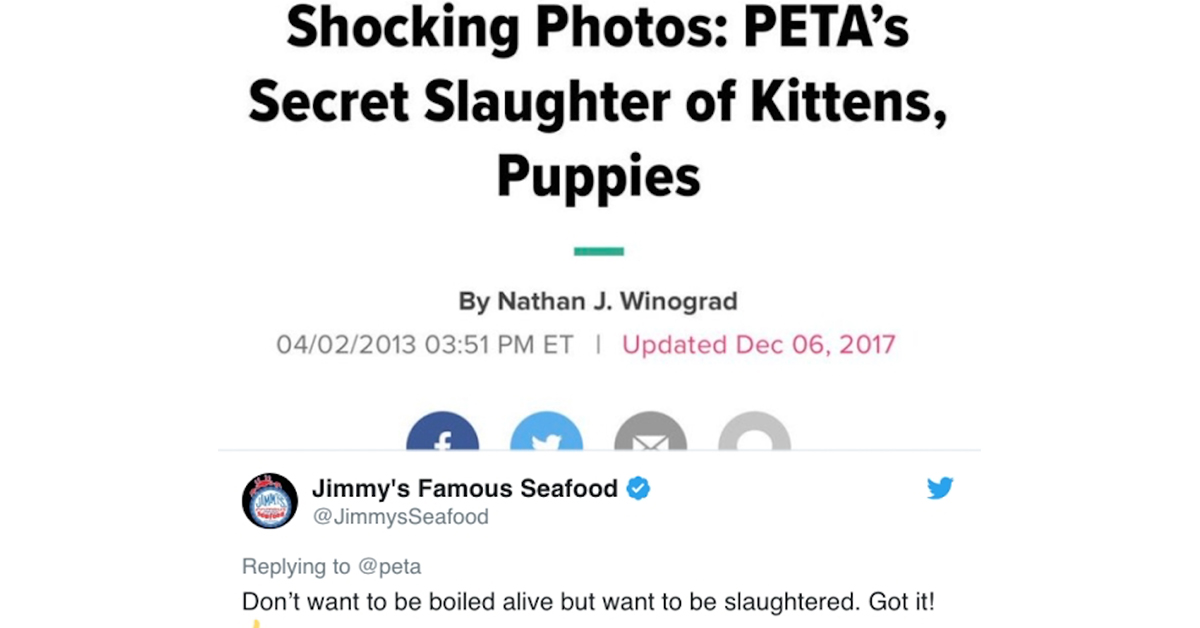 Seafood restaurant destroys PETA and its supporters in Twitter roast