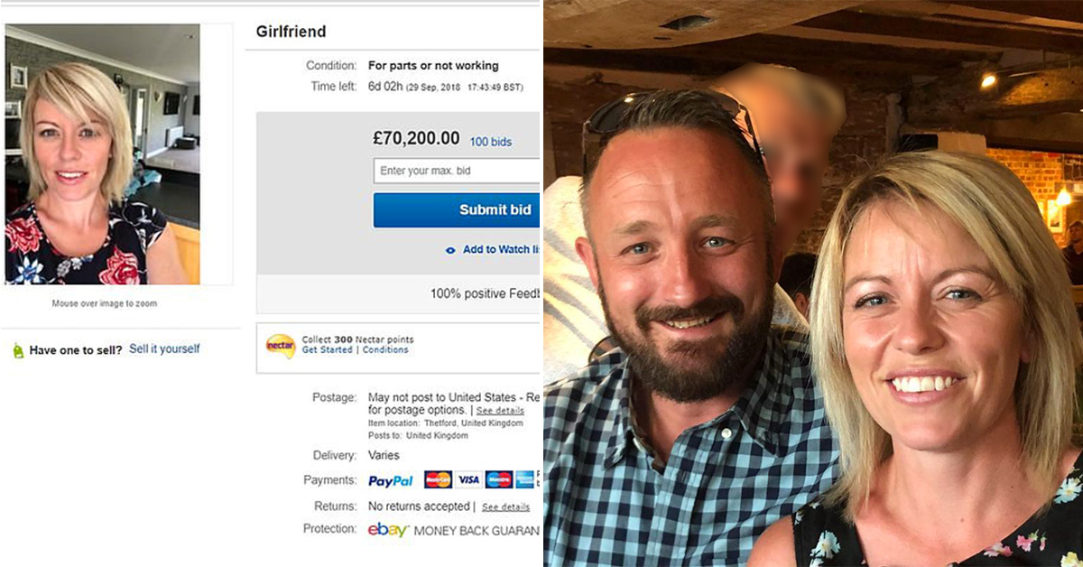 Guy tries to sell girlfriend on eBay as prank, panics as bids hit $119,000