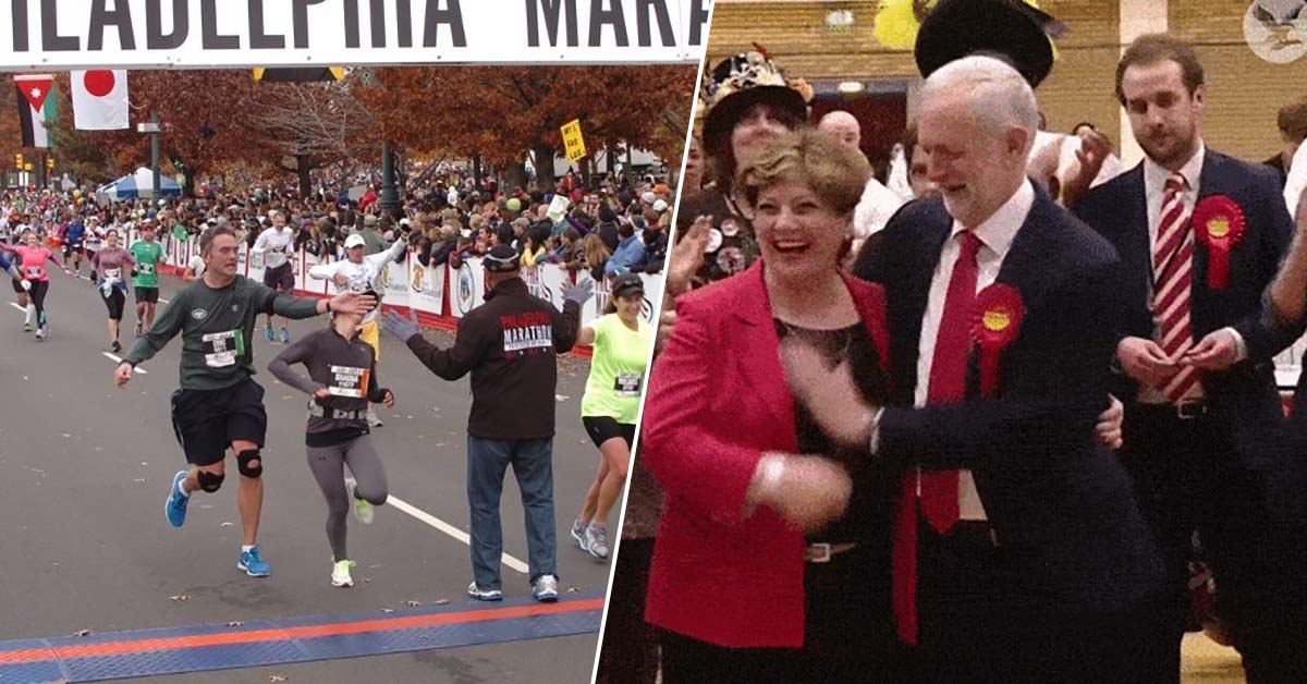 Fails while high-fiving and shaking hands