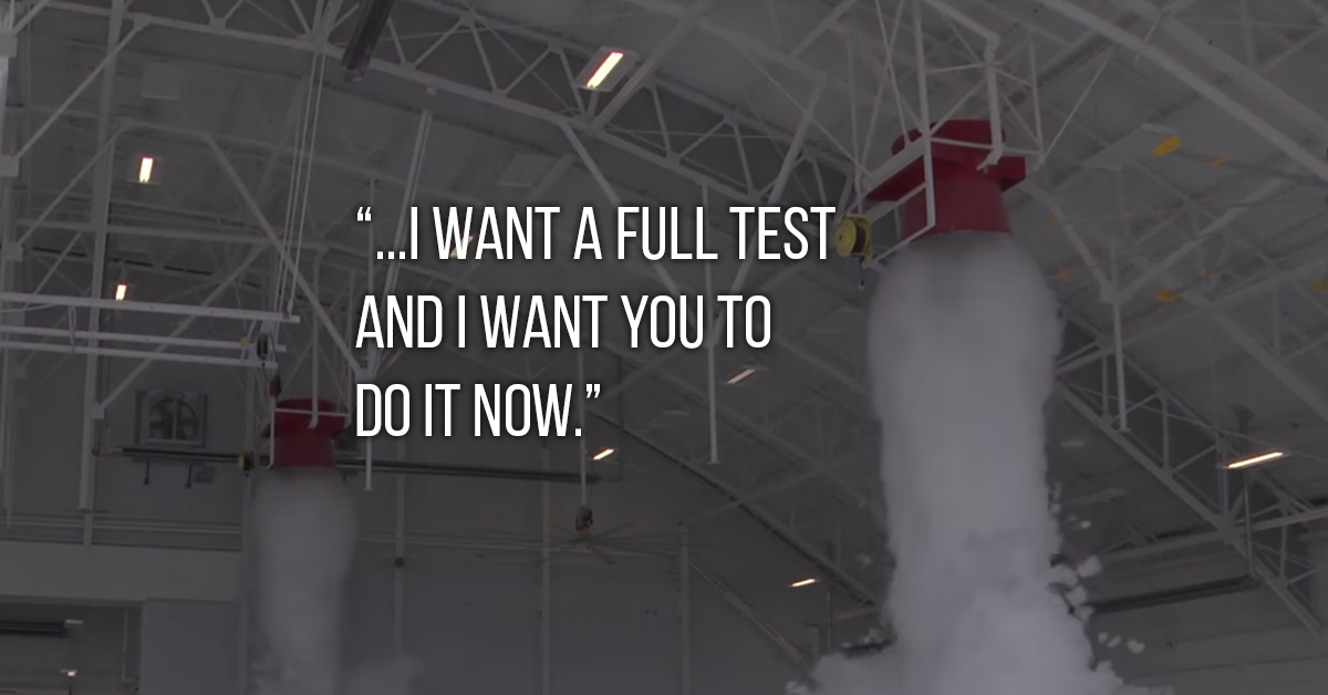 Foreman tries to warn his boss about fully testing fire safety system