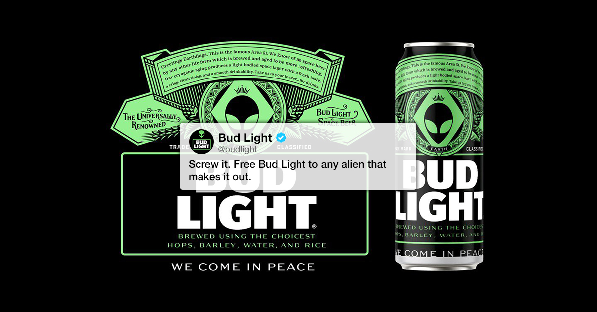Bud Light's got free beer for any alien that makes it out of Area 51