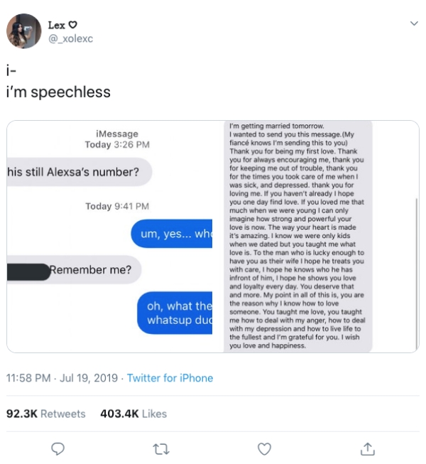 Text from ex-boyfriend takes an unexpected turn