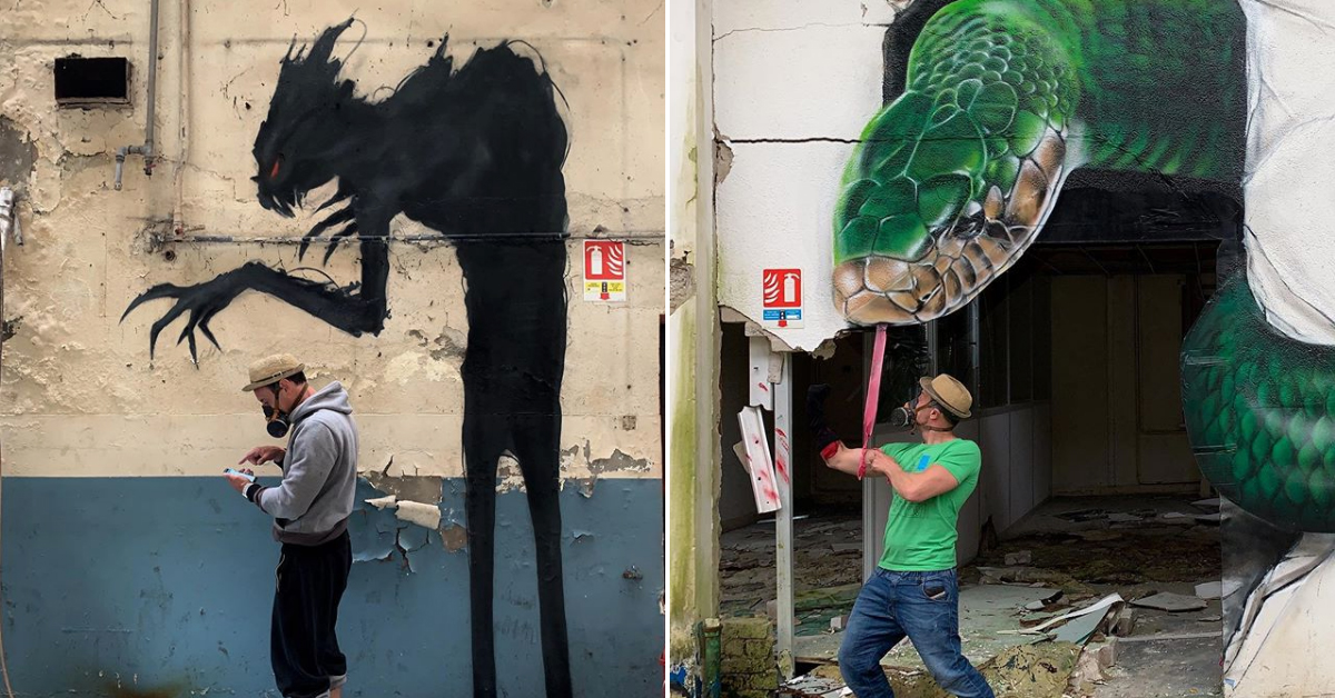 Man weaving street art in with the natural surroundings perfectly