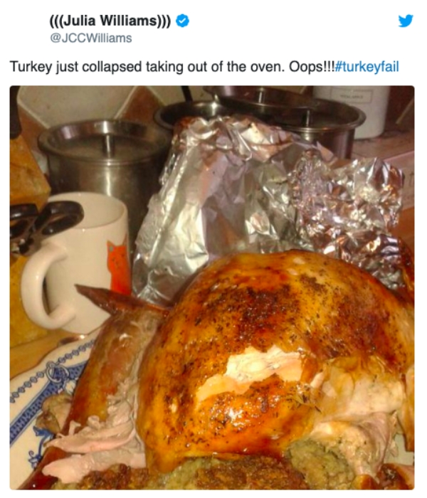 Tweets from people sharing the worst Thanksgiving fails