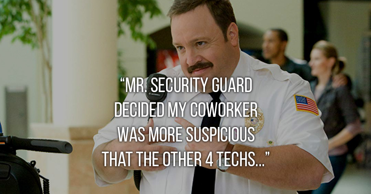 An overzealous security guard picks on one guy