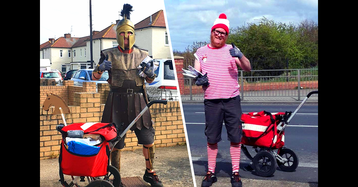 Wholesome mailman in costume brings cheer to isolated kid | Humanity