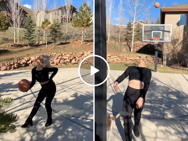 Former cheerleader's been paying attention at basketball practice (Video)