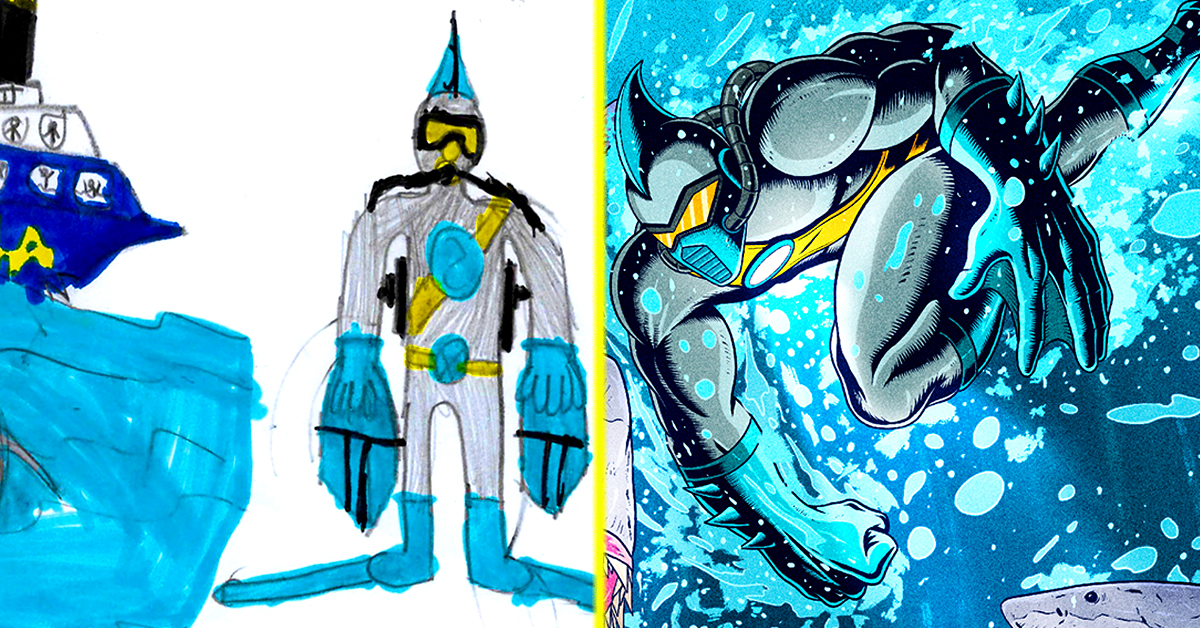 Professional artists reimagine kids' superhero doodles (23 Photos)