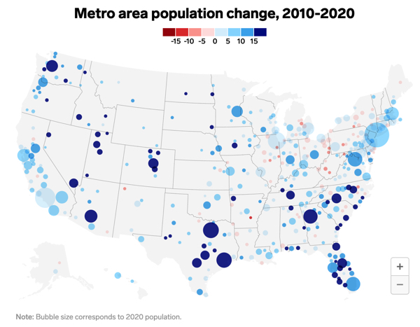 A map of the fastest growing and shrinking cities in the U.S.