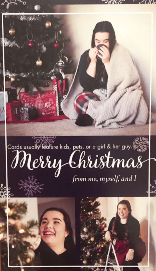Single people's Christmas cards are *one* of a kind (get it?)