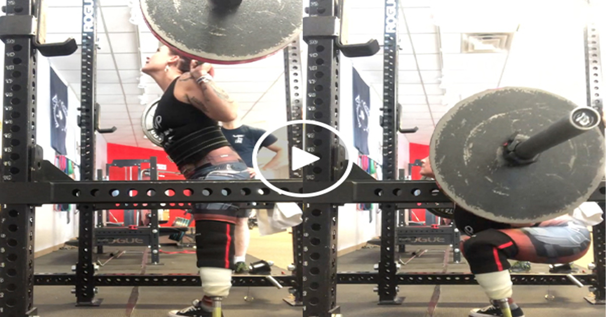 Losing a leg won't stop her from getting her squats in