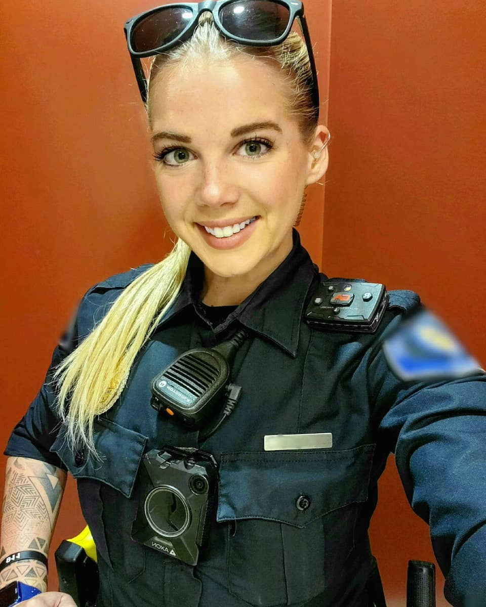 Sexy Fitness Girl is Beautiful Blonde Police SWAT Cop Photos
