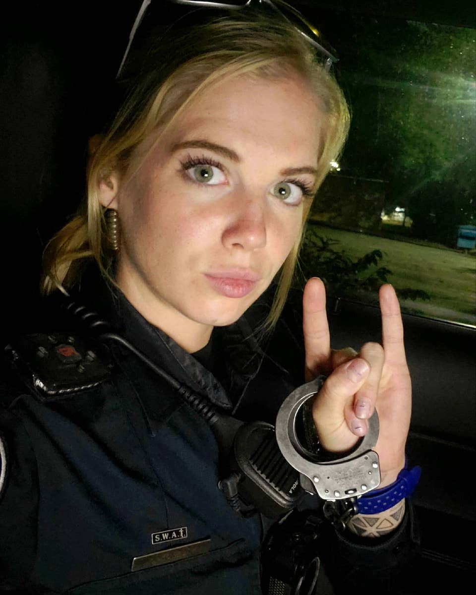 Sexy Fitness Girl is Beautiful Blonde Police SWAT Cop Photos