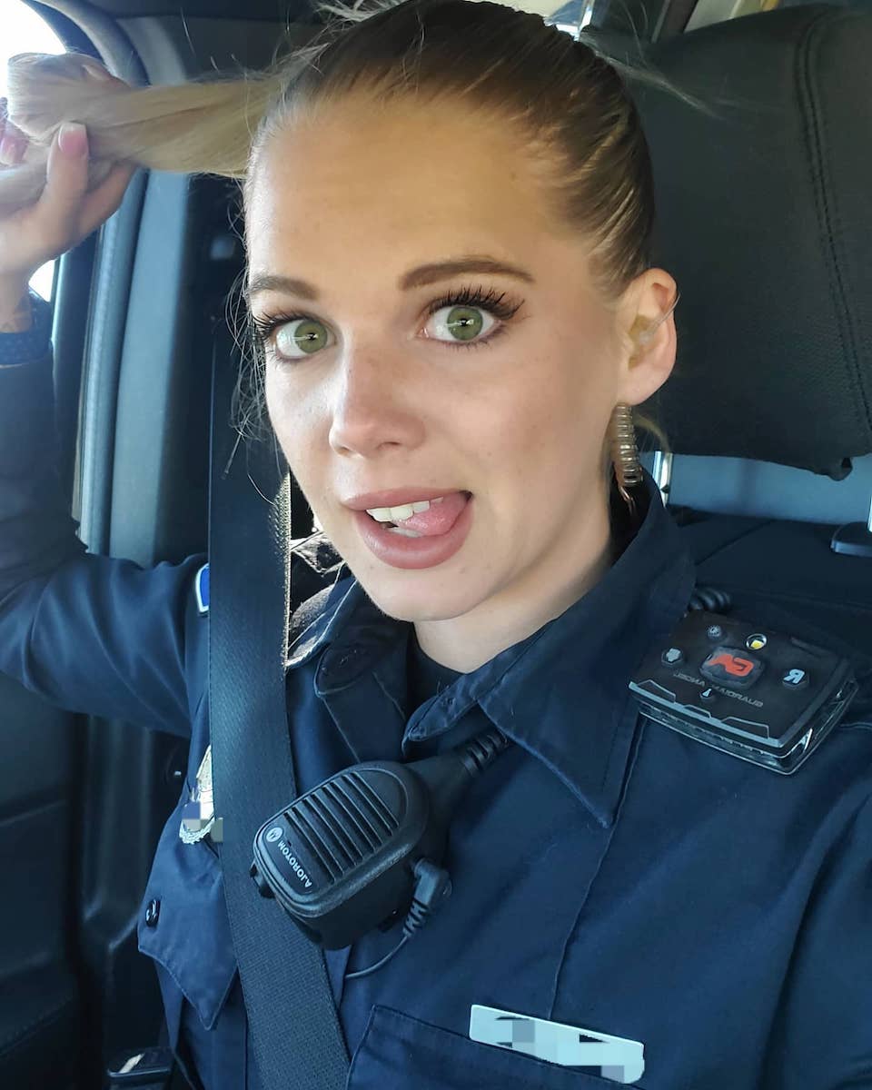 Sexy Fitness Girl is Beautiful Blonde Police SWAT Cop Photos