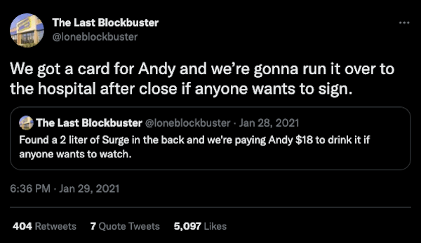 The last of the Blockbusters has a social media page serving up gold