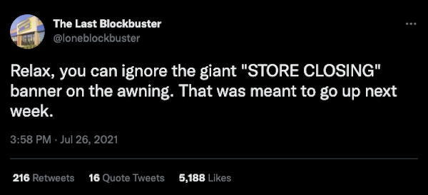 The last of the Blockbusters has a social media page serving up gold