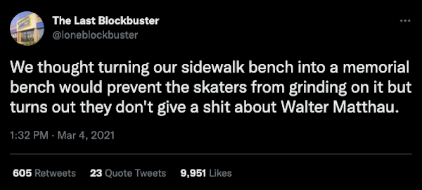 The last of the Blockbusters has a social media page serving up gold