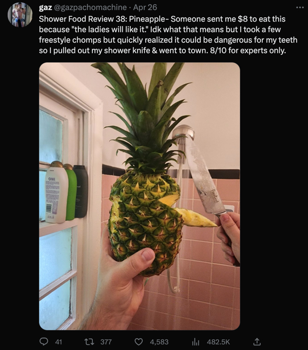 'Shower Food' is pretty much exactly what it sounds like