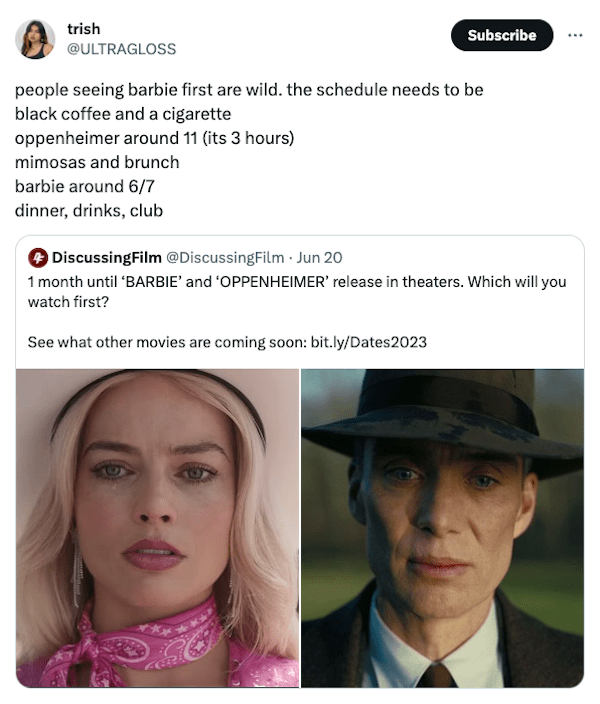 People are Exploding over the Barbie Oppenheimer double feature