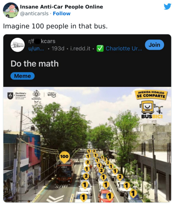 The anti-car crowd getting appropriately roasted