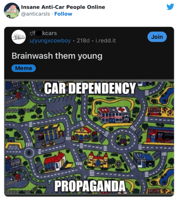 The anti-car crowd getting appropriately roasted