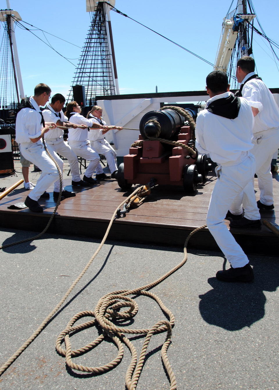 High-Res Cannons Fire World's Oldest Navy Wood Battleship Ironside USA