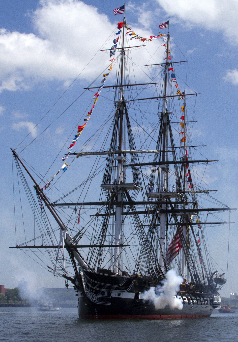 High-Res Cannons Fire World's Oldest Navy Wood Battleship Ironside USA