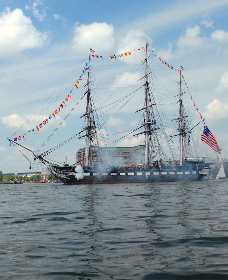High-Res Cannons Fire World's Oldest Navy Wood Battleship Ironside USA