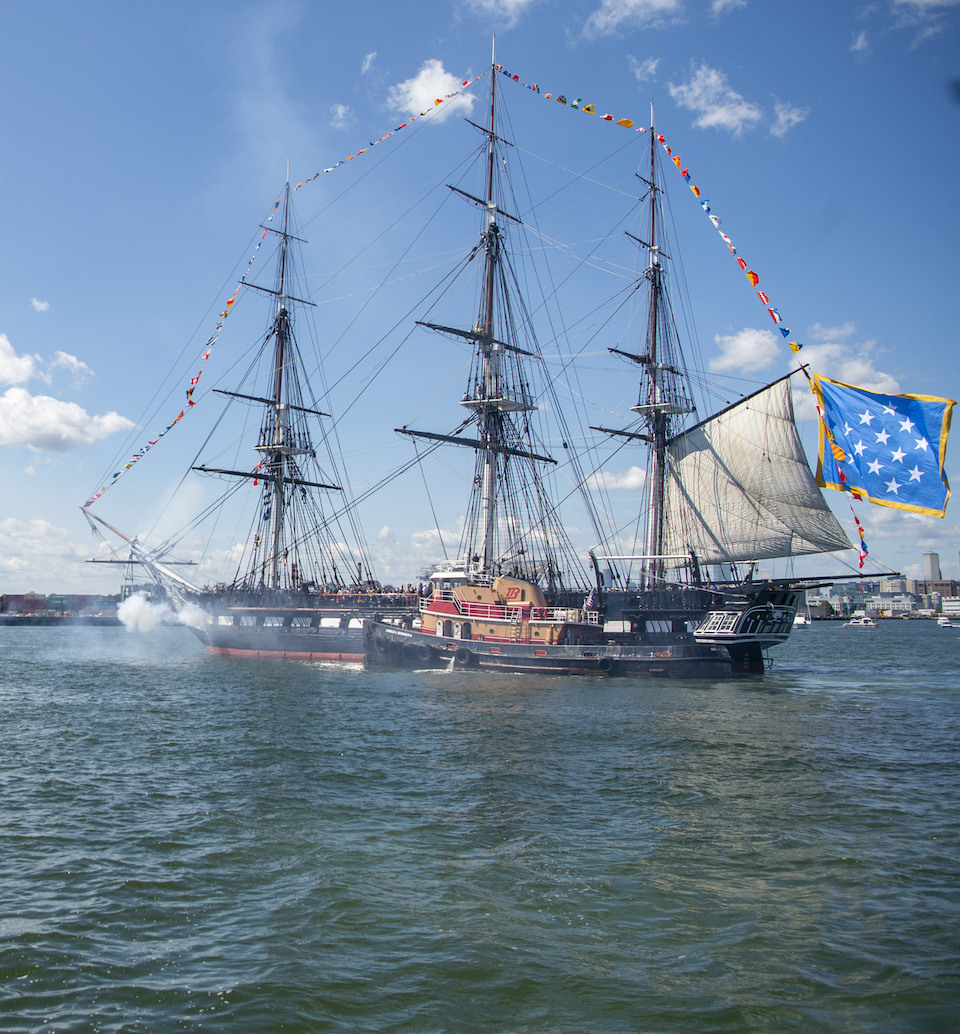 High-Res Cannons Fire World's Oldest Navy Wood Battleship Ironside USA