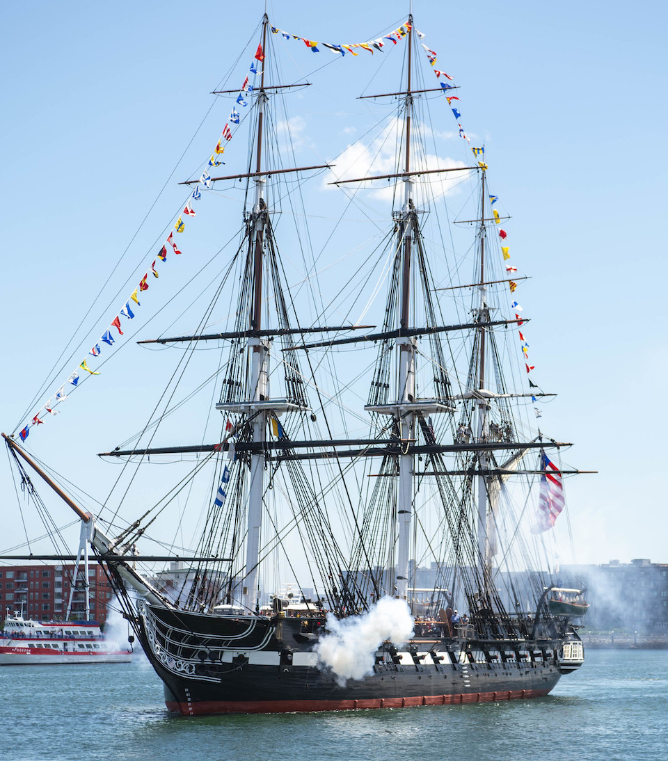 High-Res Cannons Fire World's Oldest Navy Wood Battleship Ironside USA