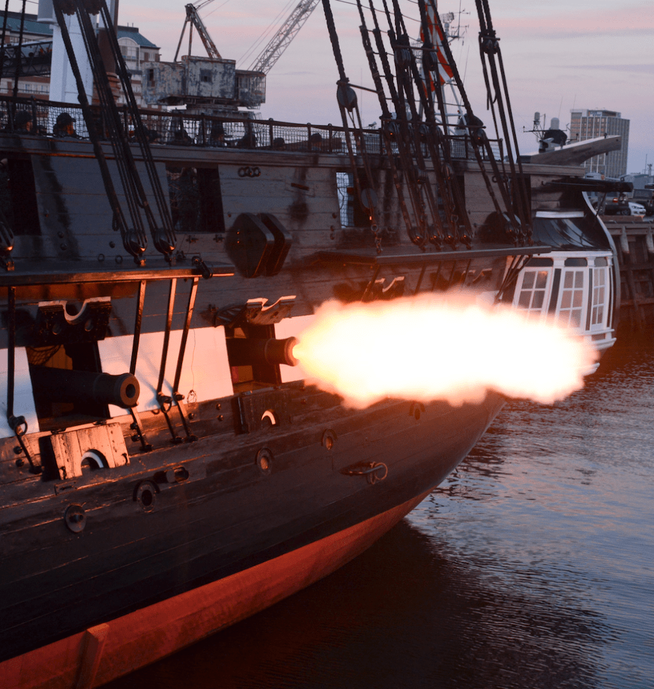 High-Res Cannons Fire World's Oldest Navy Wood Battleship Ironside USA
