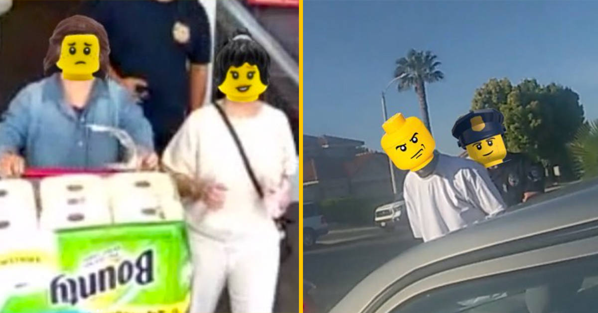 LEGO heads over criminals' faces is a hilarious means to an end