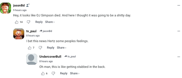 Top Comments found in the web's comment section